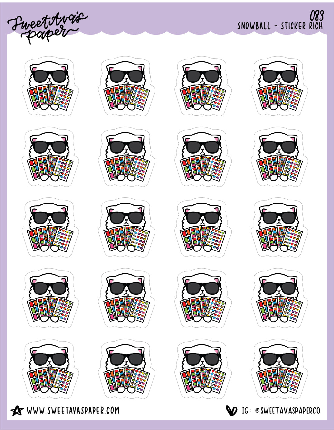 Sticker Rich Stickers - Snowball The Cat - [083] – Sweet Ava’s Paper