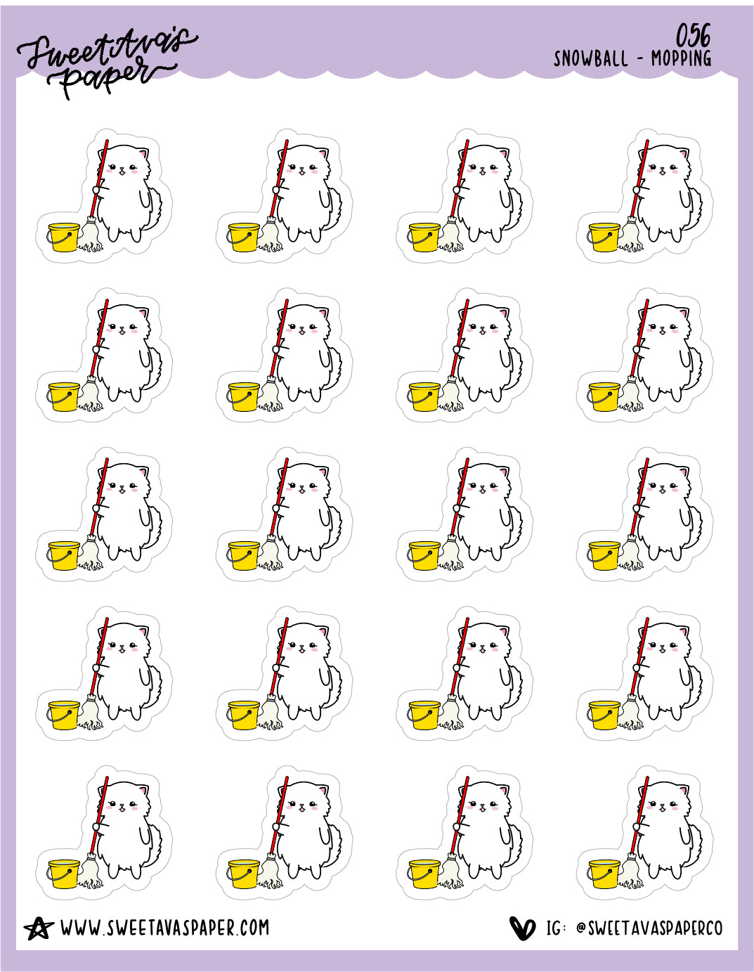 Mopping Stickers - Snowball The Cat - [056] – Sweet Ava’s Paper