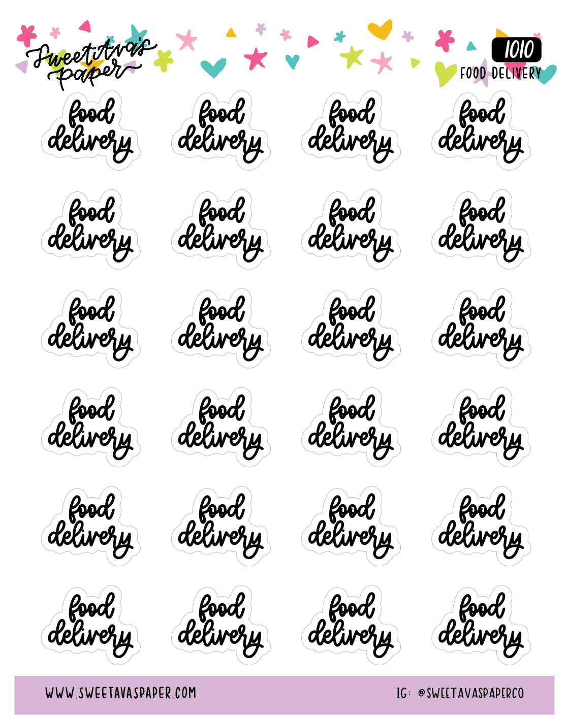 Food Delivery Planner Stickers - Script / Text - [1010] – Sweet Ava’s Paper
