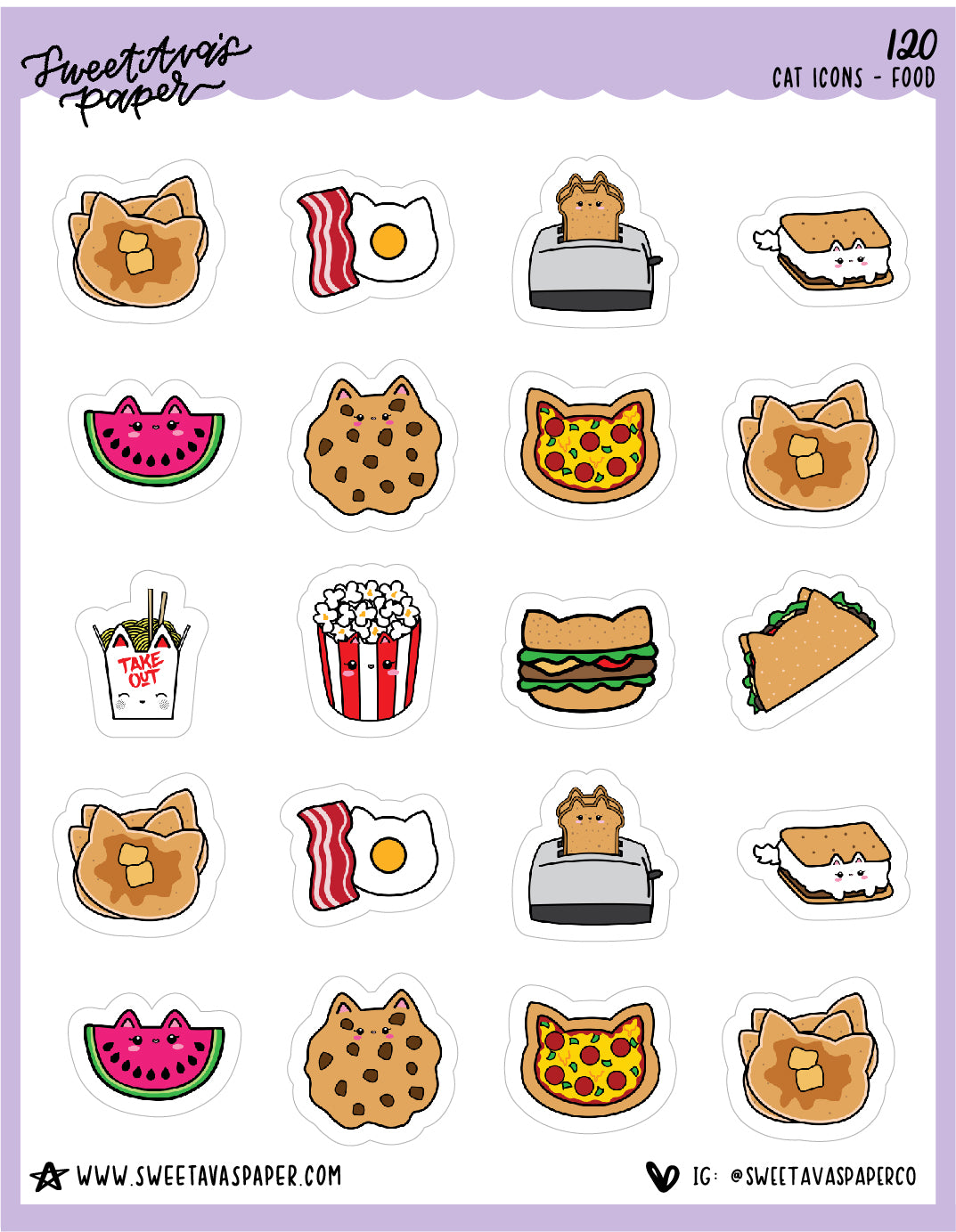 Food Stickers - Cat Shaped Icons - [120] – Sweet Ava’s Paper