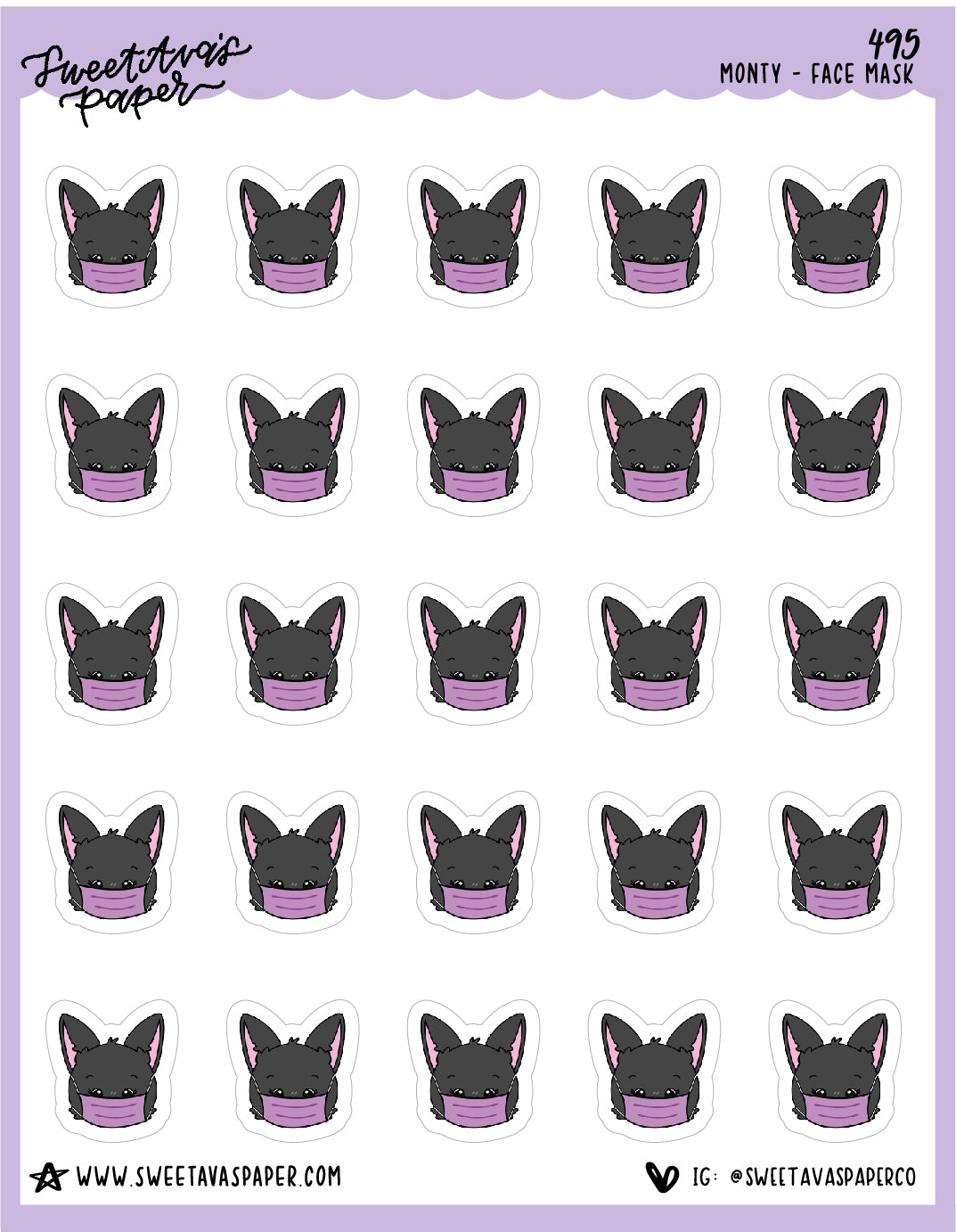 Face Mask Planner Stickers - Monty The Bat - [495] – Sweet Ava’s Paper