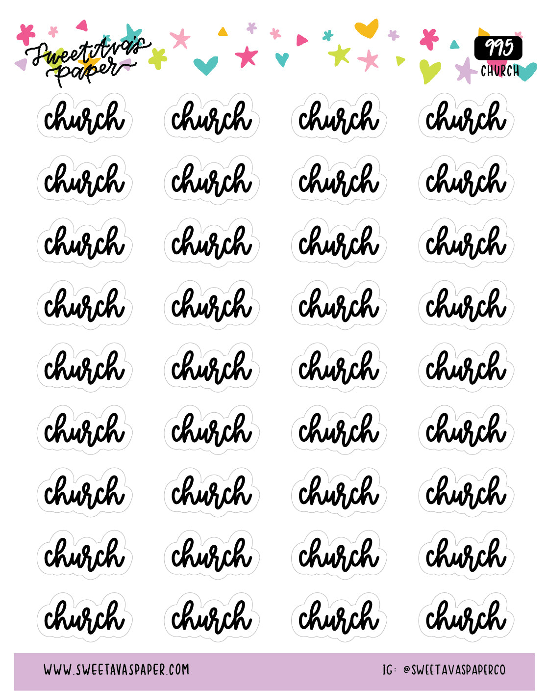 Church Planner Stickers - Script / Text - [995] – Sweet Ava’s Paper
